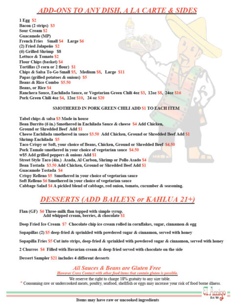 Menu | El Amigo